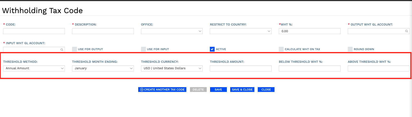 Withholding tax code thresholds